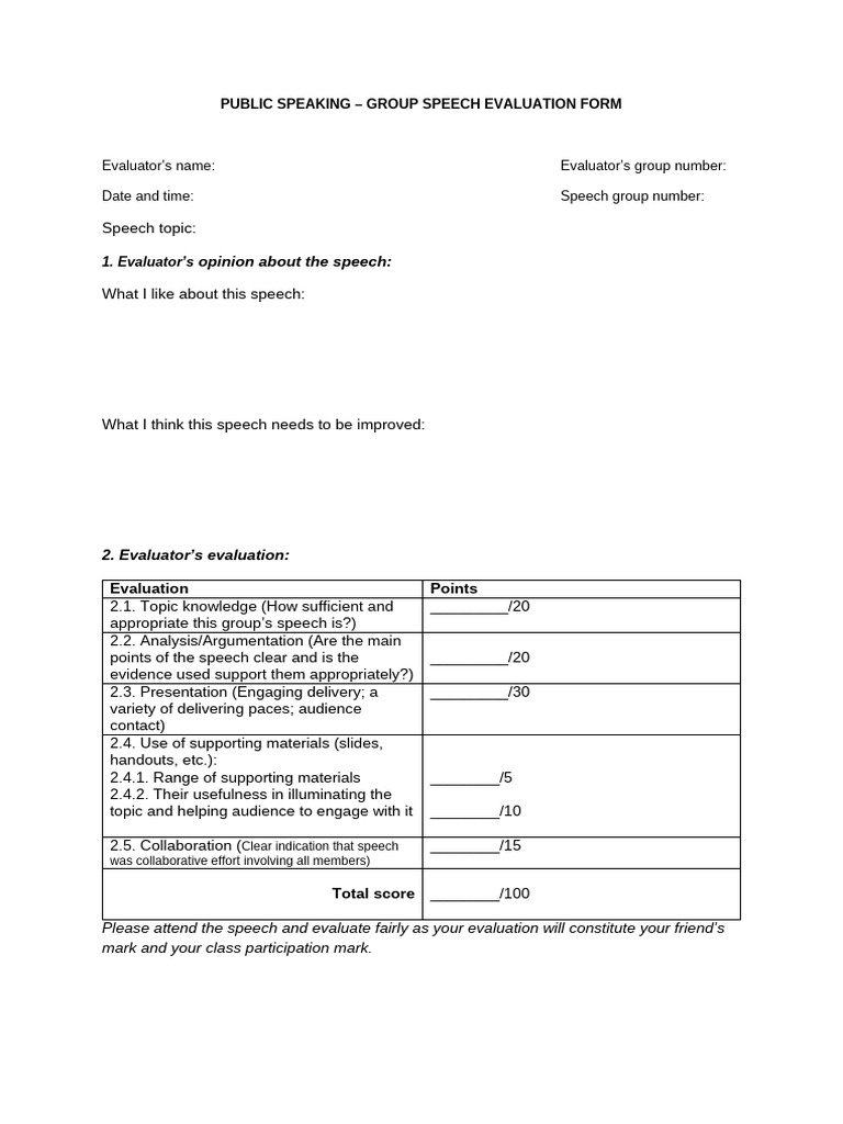 PS Group Evaluation Form | PDF