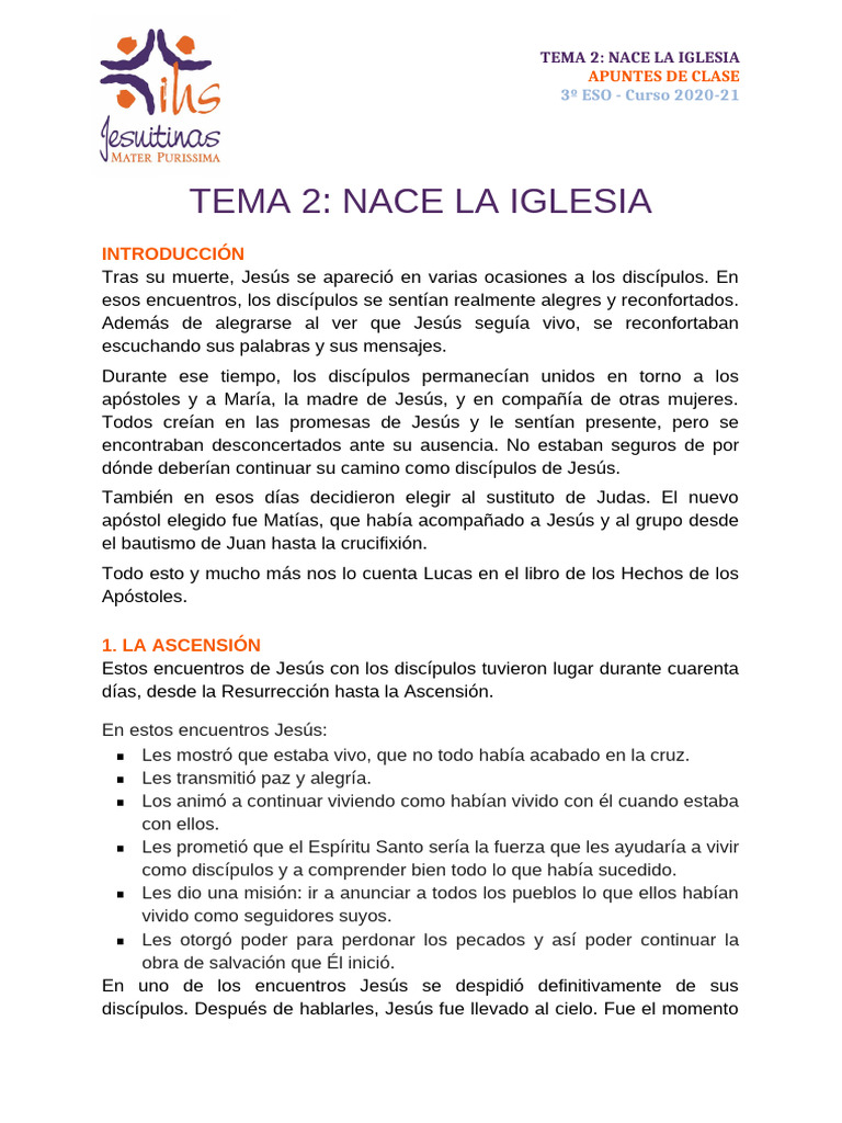 TEORÍA Tema 2 - Nace La Iglesia | PDF
