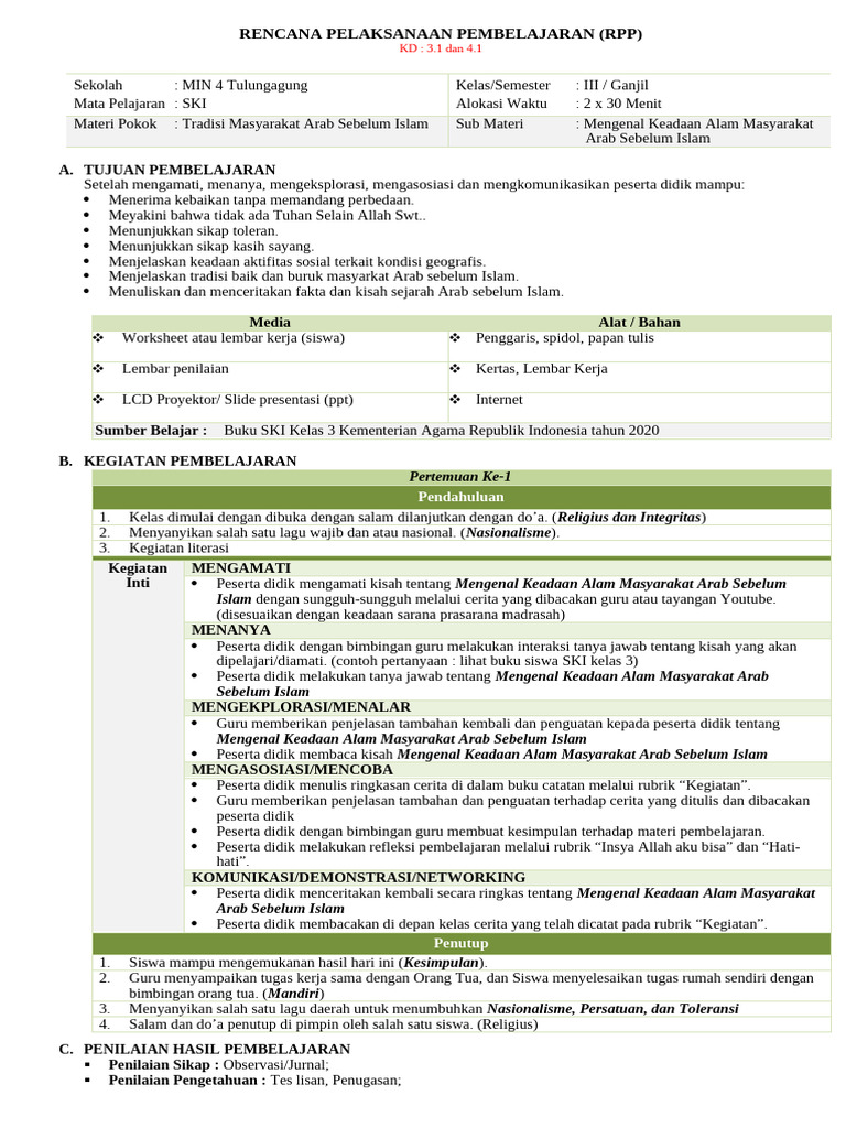 1.1 RPP I Kelas III | PDF