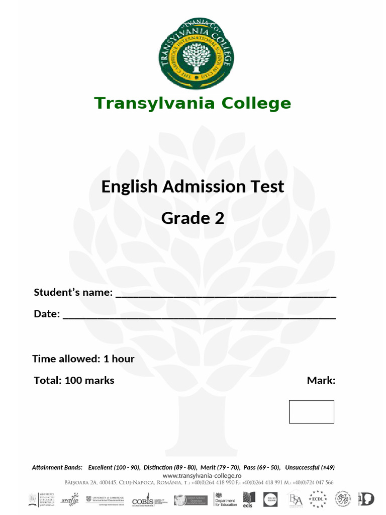 English Admission Test Grade 2 | PDF