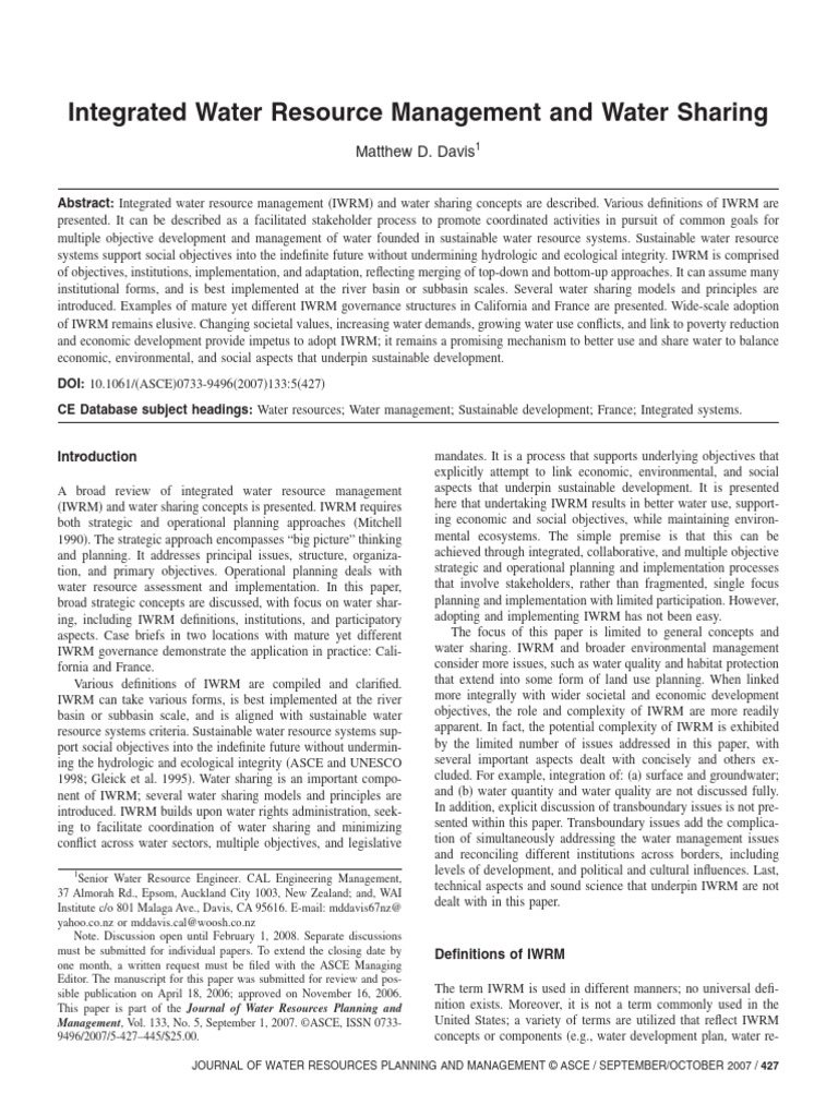 Integrated Water Resource Management and Water Sharing | PDF