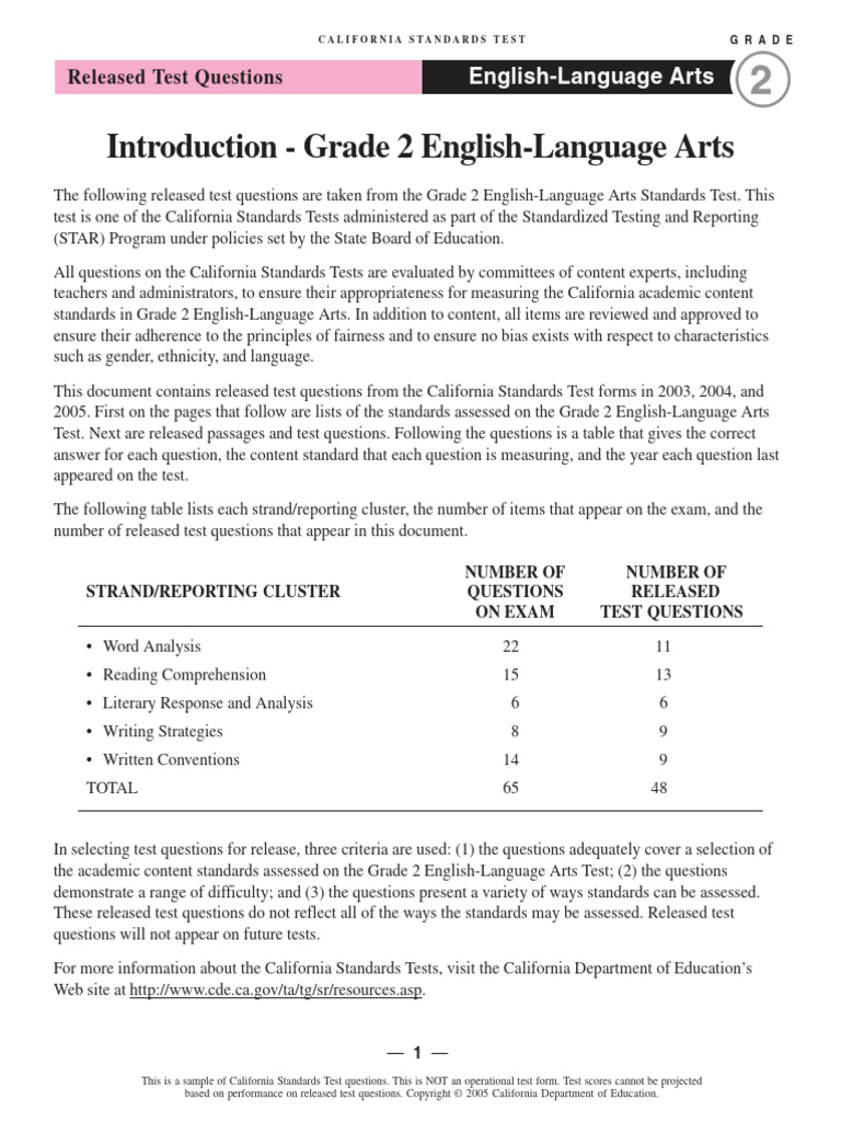 Grade 2 California ELA Released Questions | PDF | Reading Comprehension ...