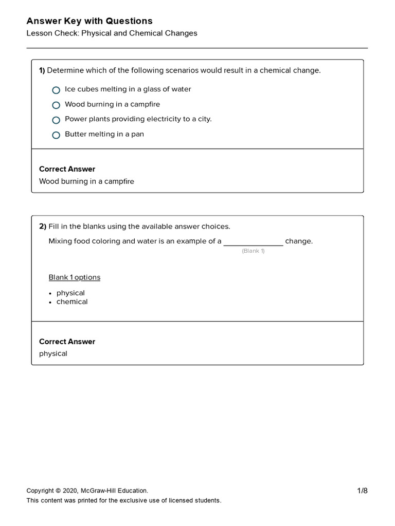 Answer Key With Questions: 1) Determine Which of The Following ...