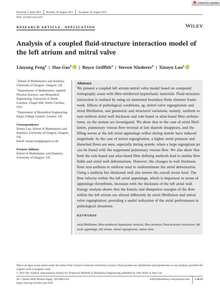 Numer Methods Biomed Eng - 2019 - Feng - Analysis of A Coupled Fluid ...