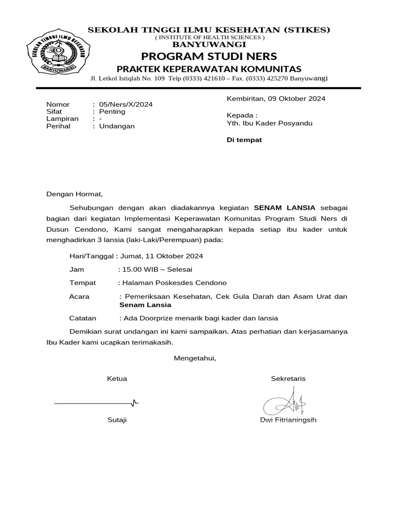 undangan Senam Lansia | PDF