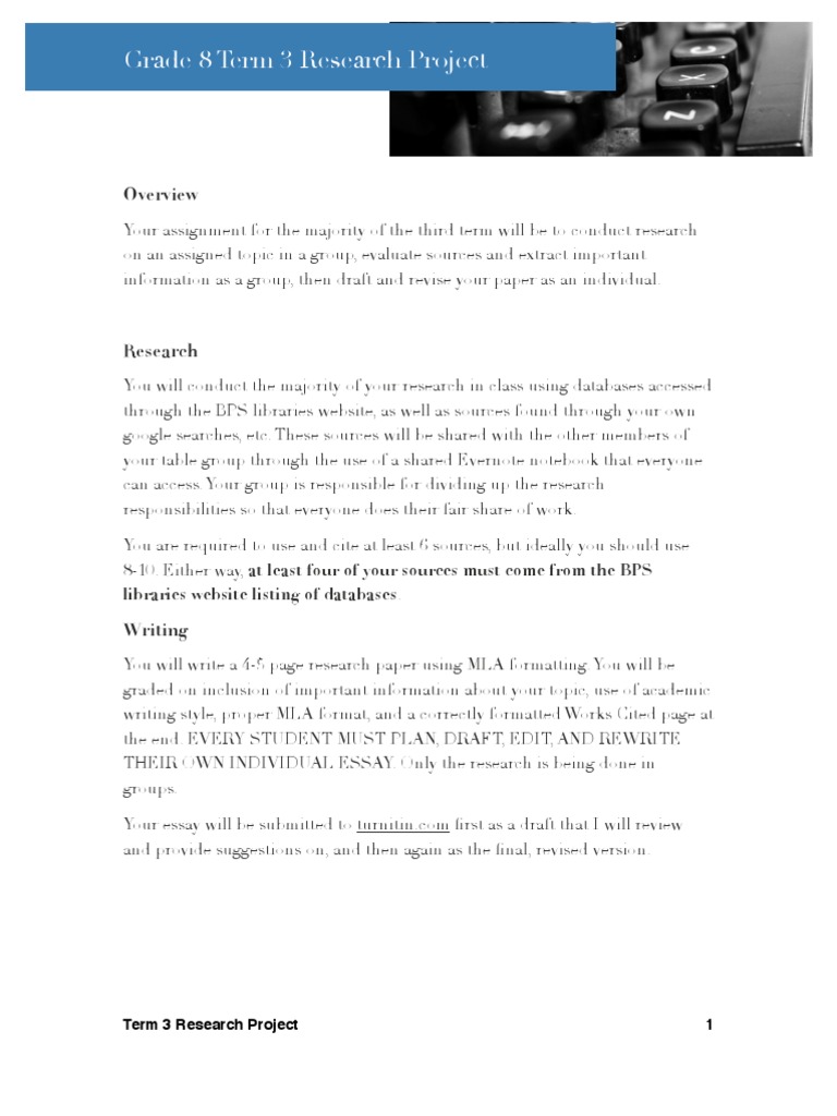 Grade 8 Term 3 Research Project Guide | PDF