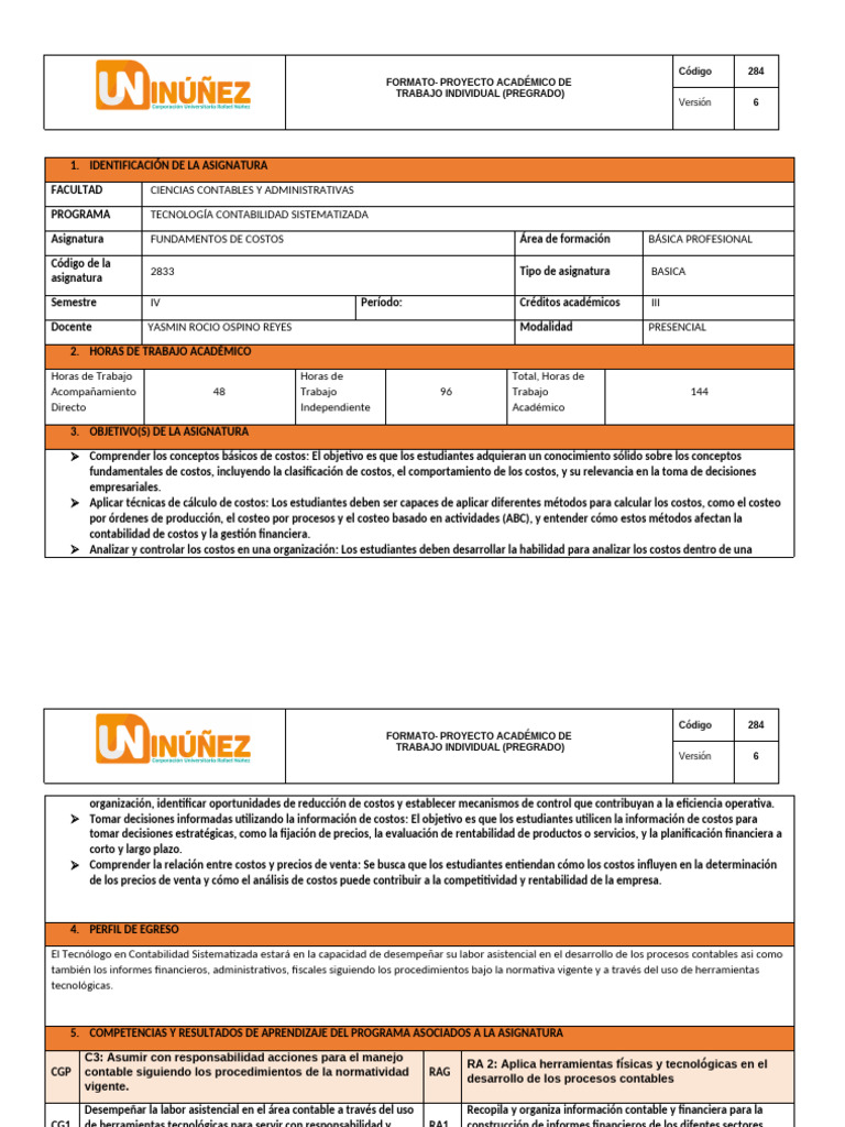 PAT Individual Fundamentos de Costo | PDF