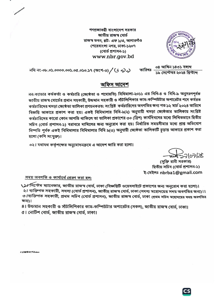 Gradation List of Employees of NBR | PDF