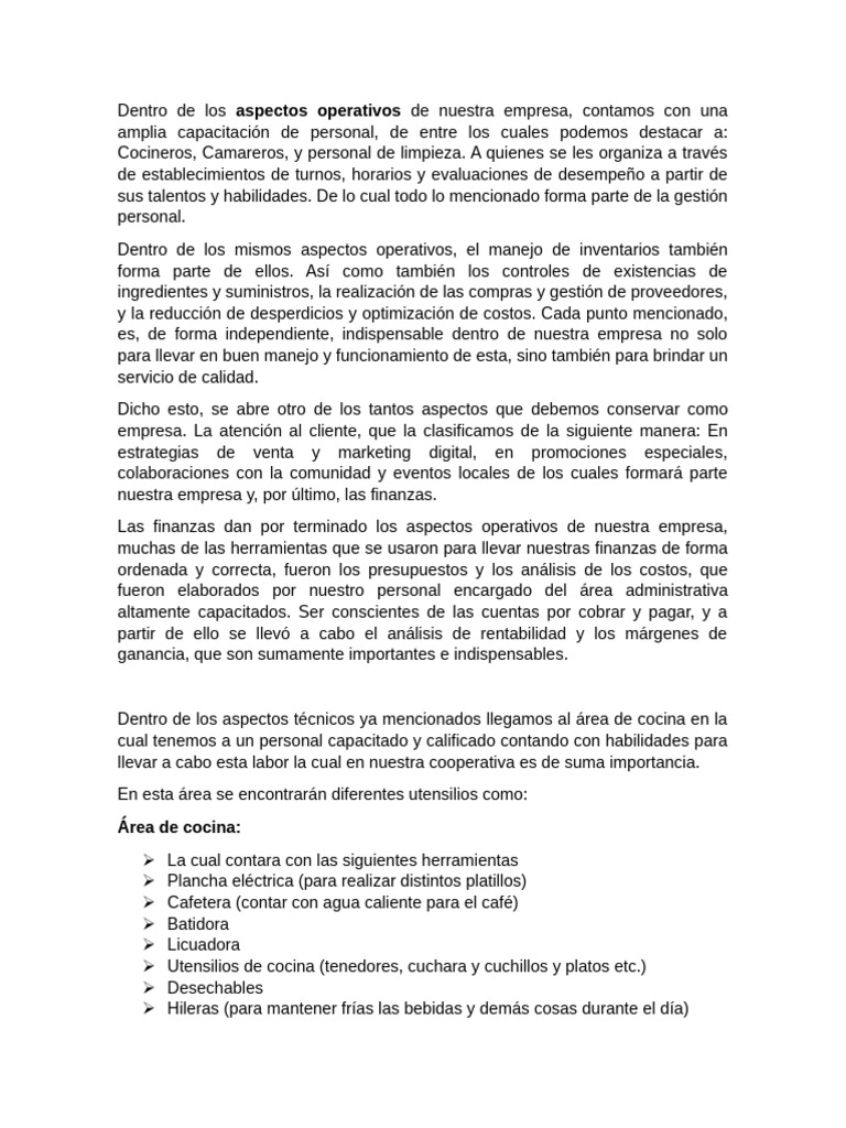 Aspectos Operativos y Técnicos de La Coopertaiva | PDF