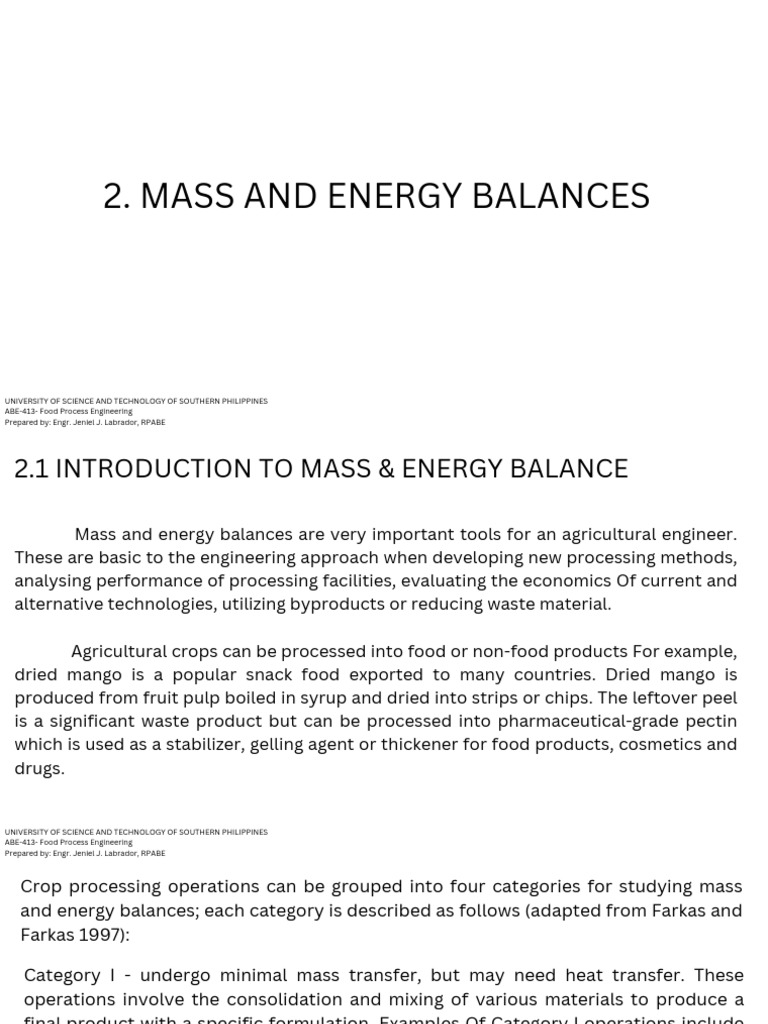 Mass and Energy Balance | PDF