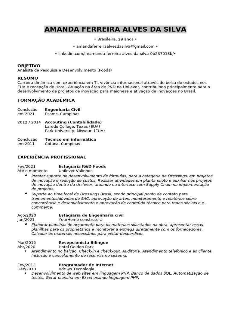 Curriculo - Amanda Silva | PDF