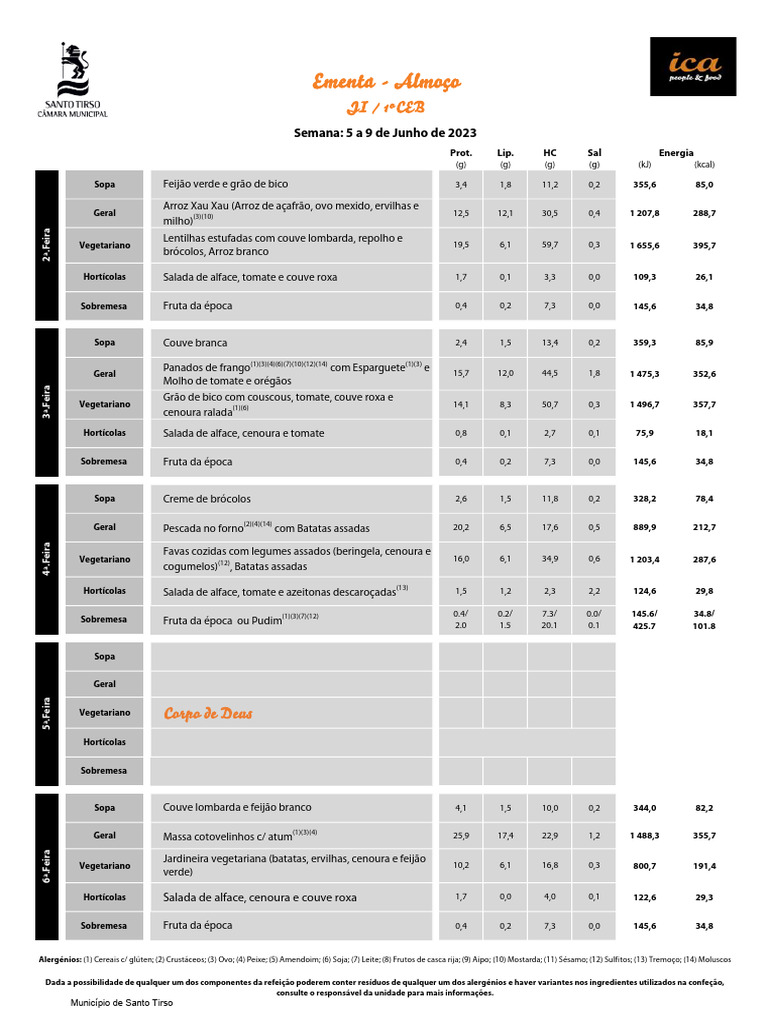 Ementa - 5 A 9 de Junho | PDF