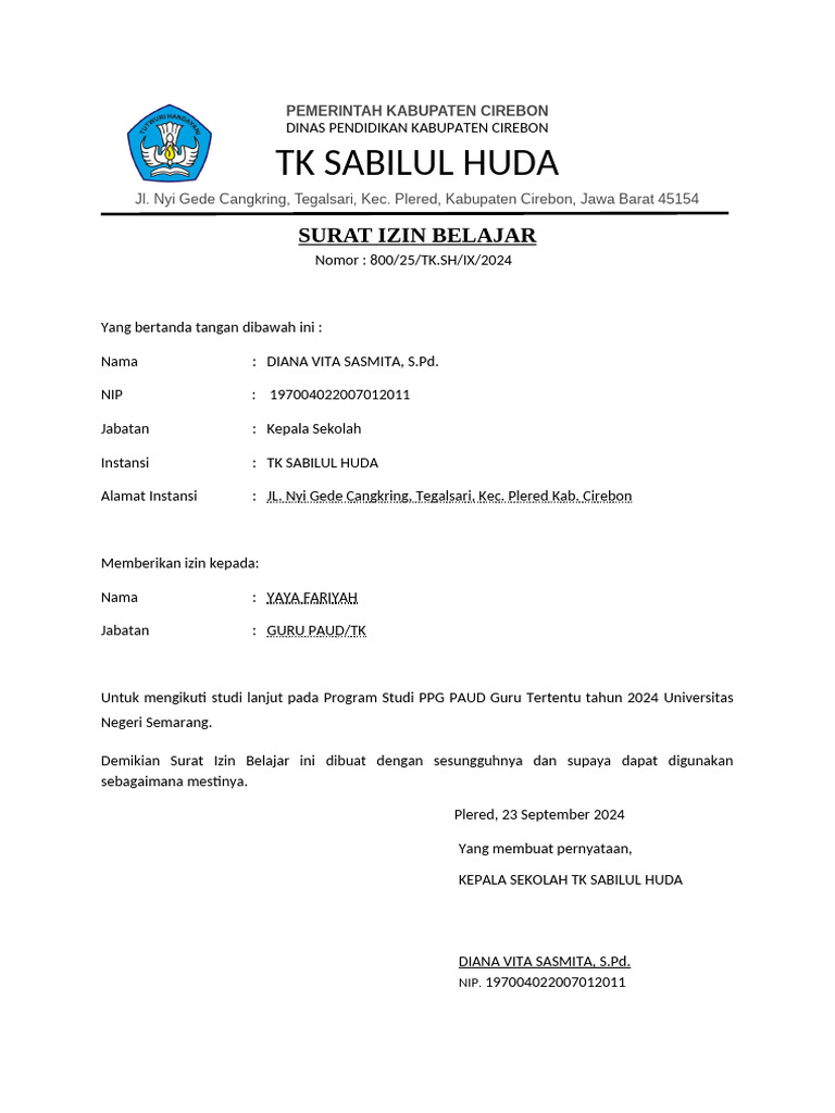 Surat Izin Belajar Ppg | PDF