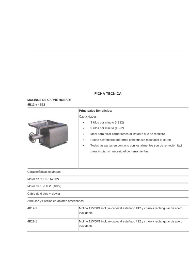 Ficha Tecnica Molino | PDF