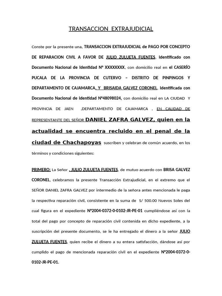 Transaccion Extrajudicial | PDF