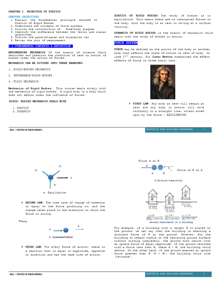 ES 101 Statics of Rigid Bodies Study Guide 1 | PDF