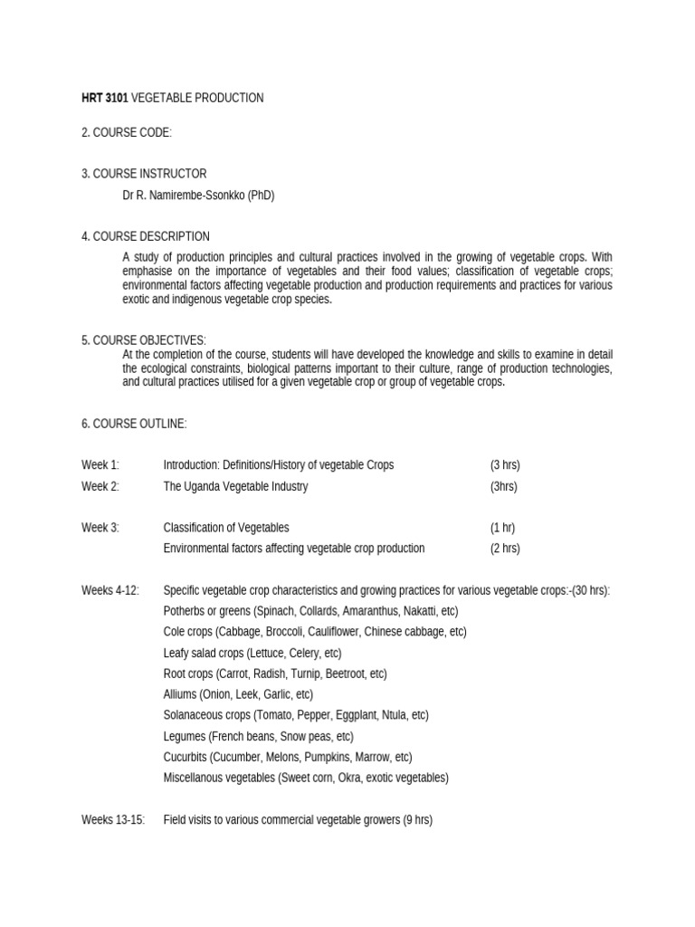 HRT 3101 Vegetable Production | PDF