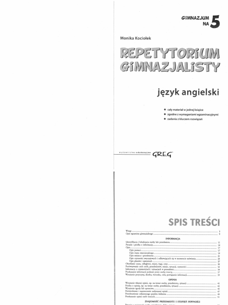 Repetytorium - Gimnazjalisty Jezyk - Angielski Wydawnictwo - Greg | PDF
