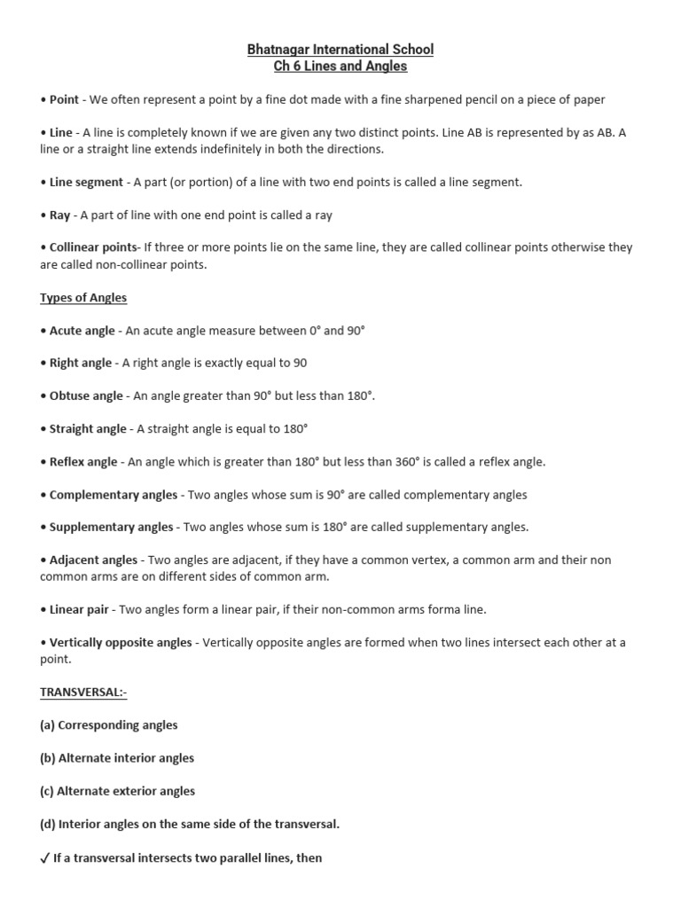 CH 6 Lines and Angles | PDF