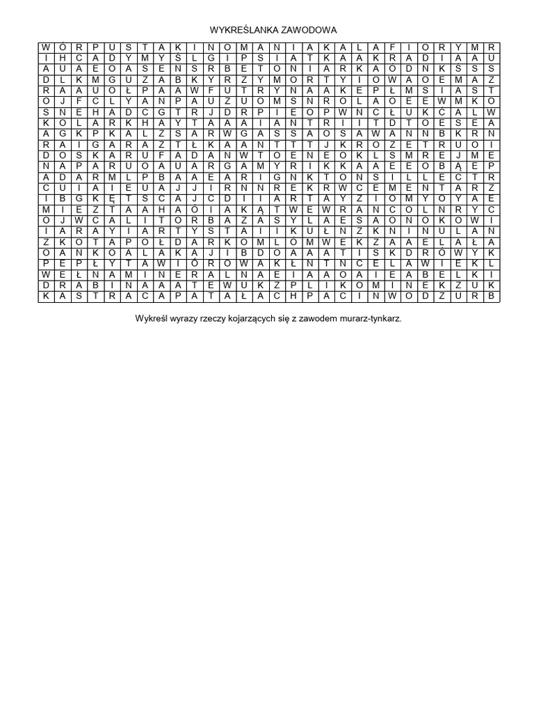 Zestaw Wykrelanka Murarz-Tynkarz Trudna | PDF