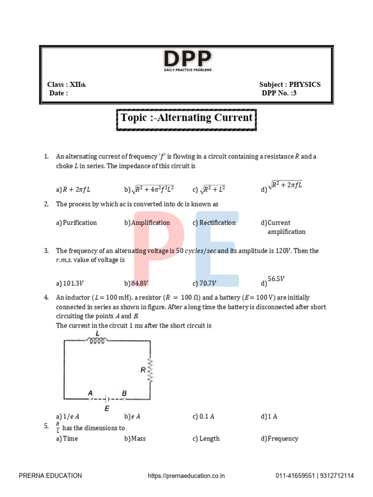 Alternating Current DPP3 | PDF