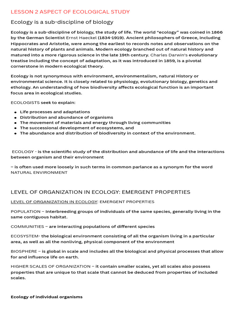 Prelim Lessons 2-5 - Principles of Human Ecology & Geography (Pheg) | PDF