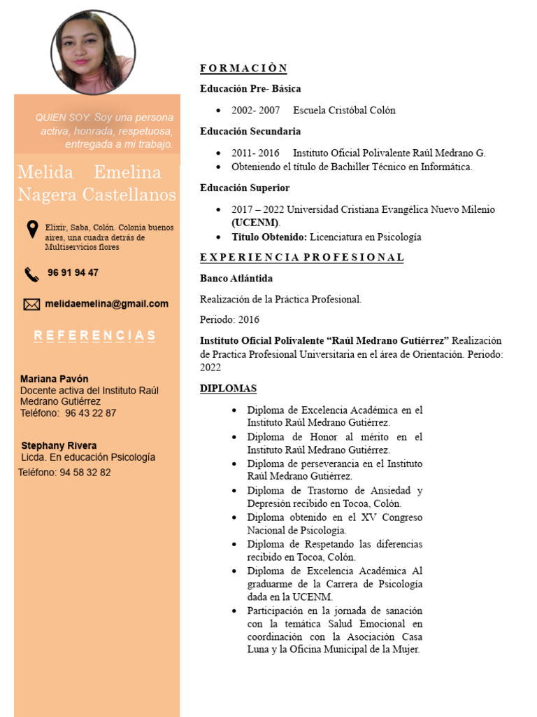 Curriculum Melida - Actualizado | PDF