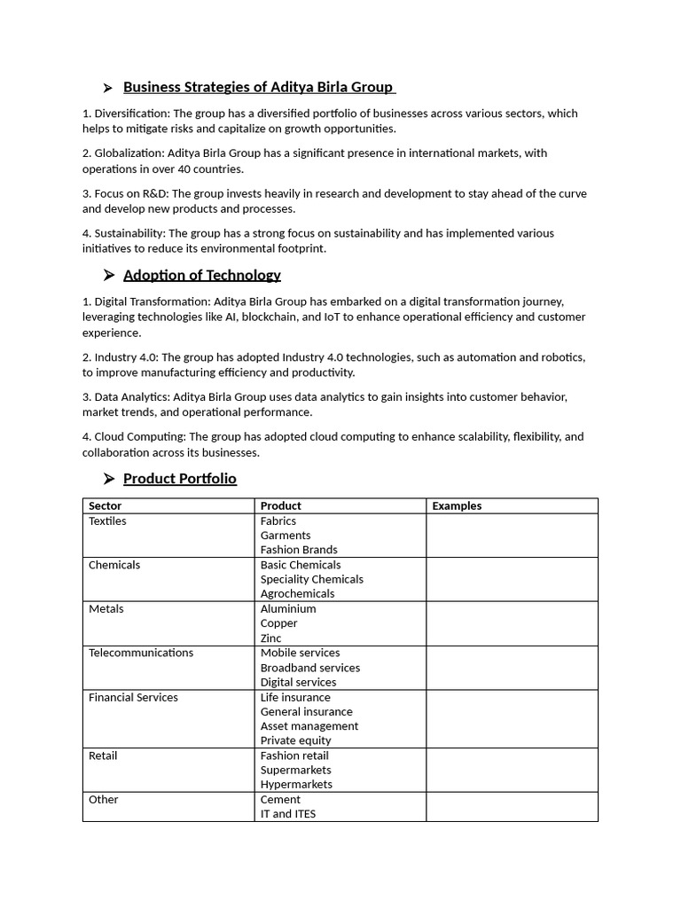 Business Strategies of Aditya Birla Group | PDF