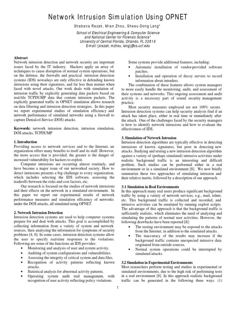 Network Intrusion Simulation Using Opnet Pdf Firewall Computing Denial Of Service Attack