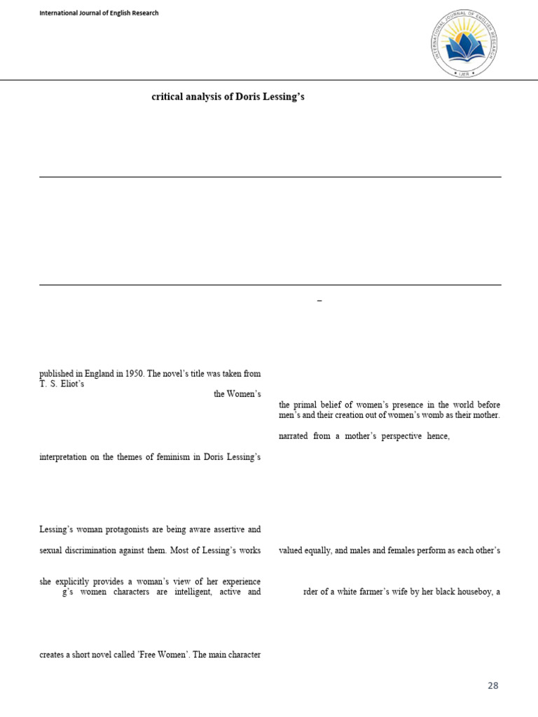 A Critical Analysis of Doris Lessing's: The Grass Is Singing | PDF