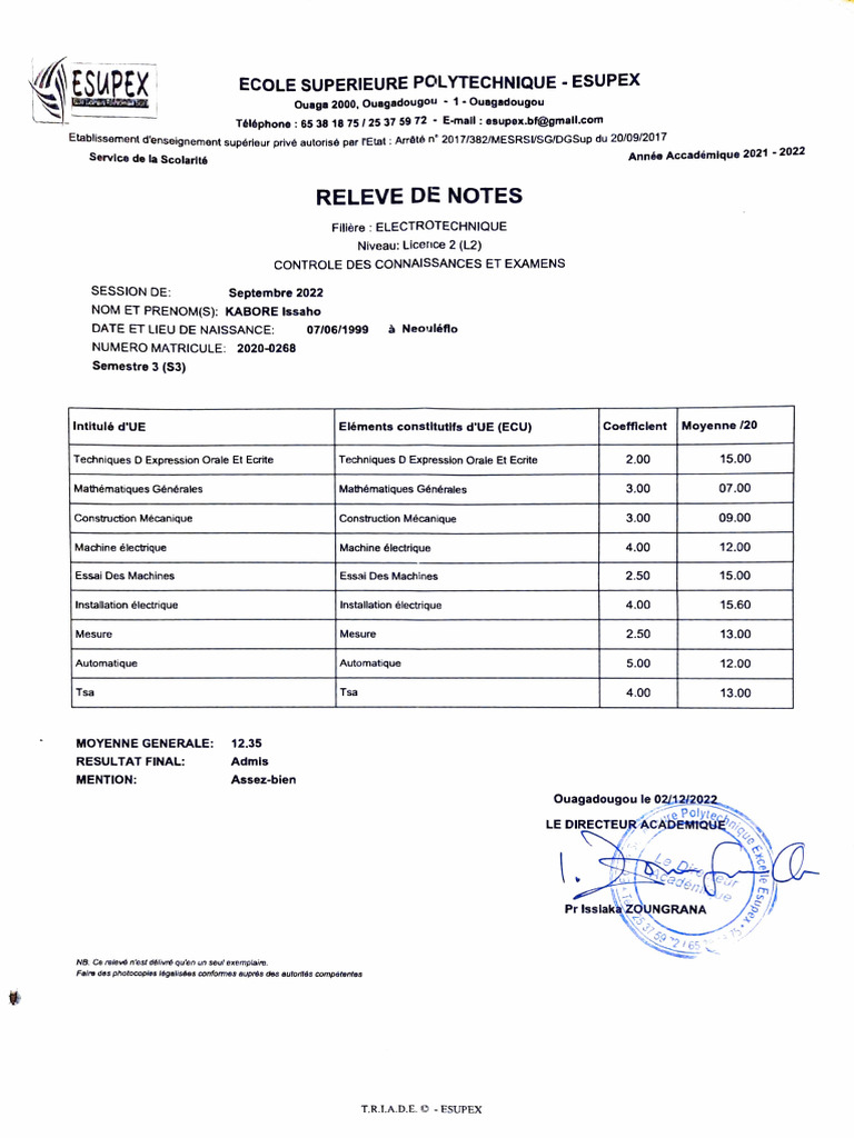 Relevés de Notes s3 Issaho | PDF