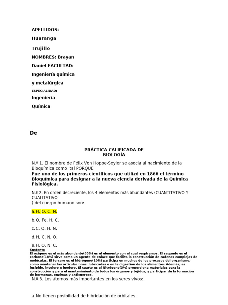 Practica Evaluada de Ct Biología | PDF
