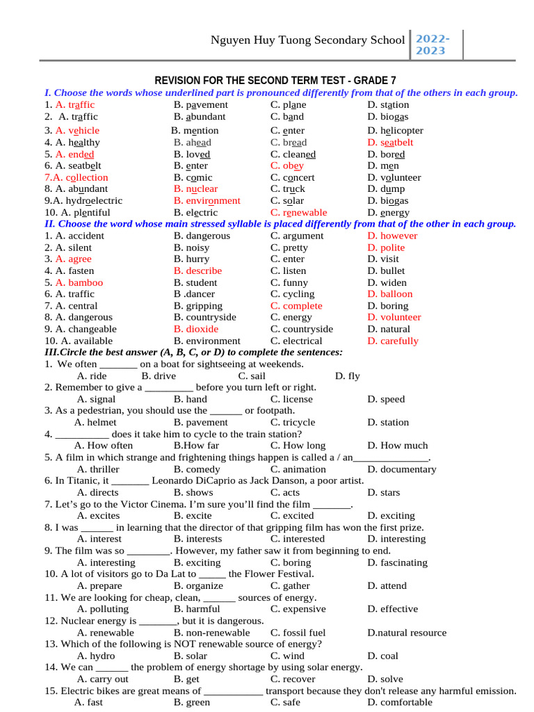 De Cuong HKII - Lop 7 | PDF