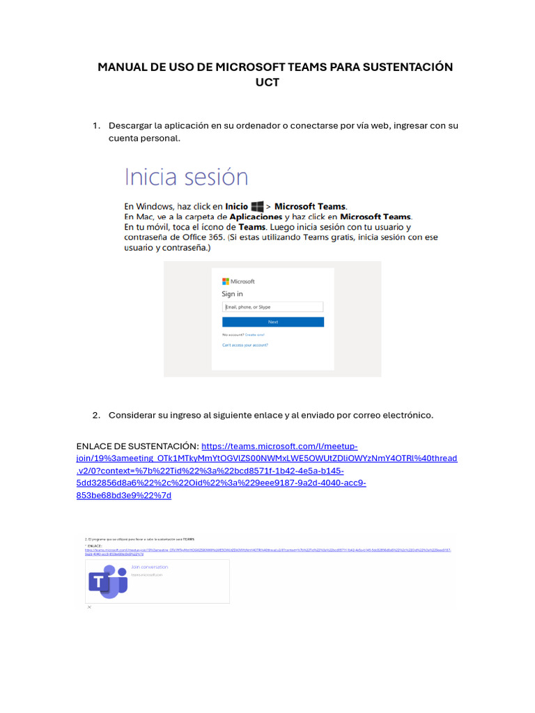 Manual de Uso de Microsoft Teams para Sustentación Uct | PDF