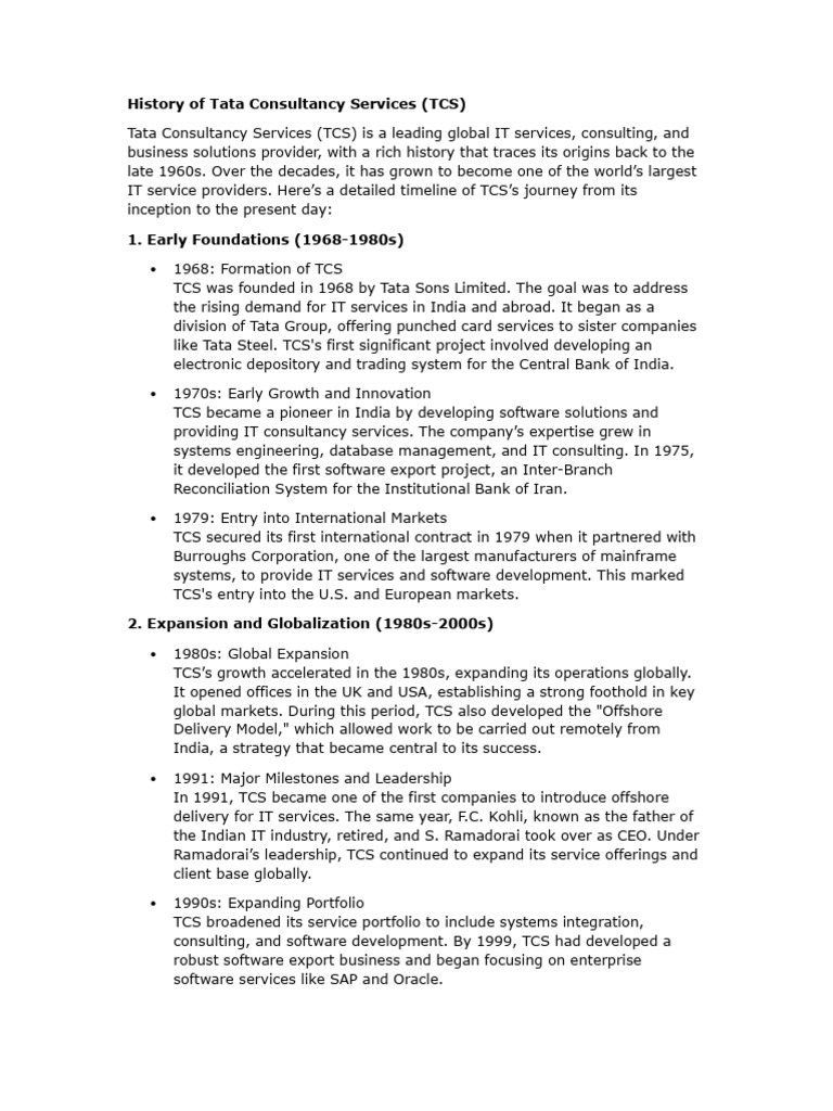 TCS History | PDF