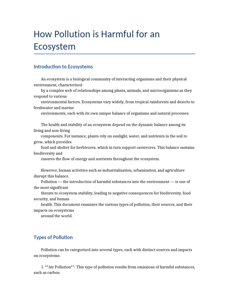 Pollution Harmful Ecosystem Project | PDF