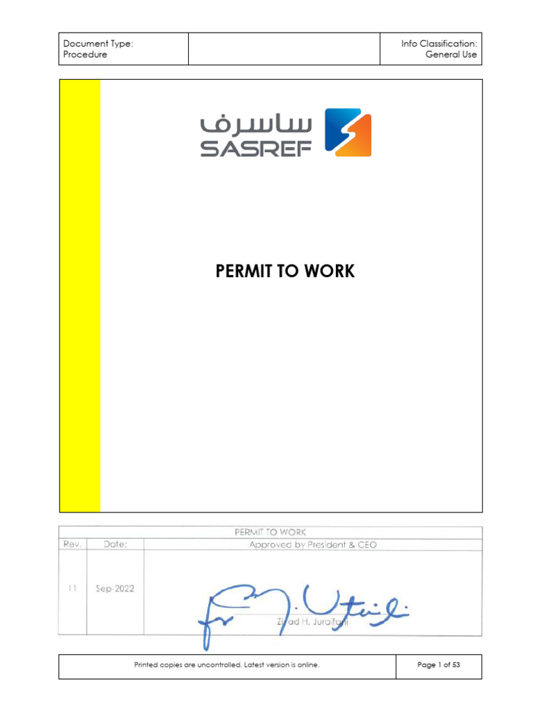 SP-002 Permit To Work Procedure | PDF