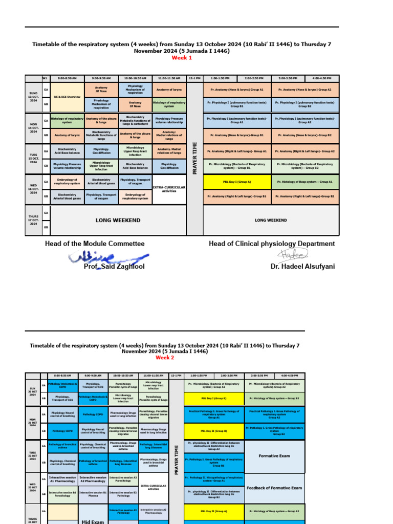 Respiratory Timetable 2024 -205 | PDF