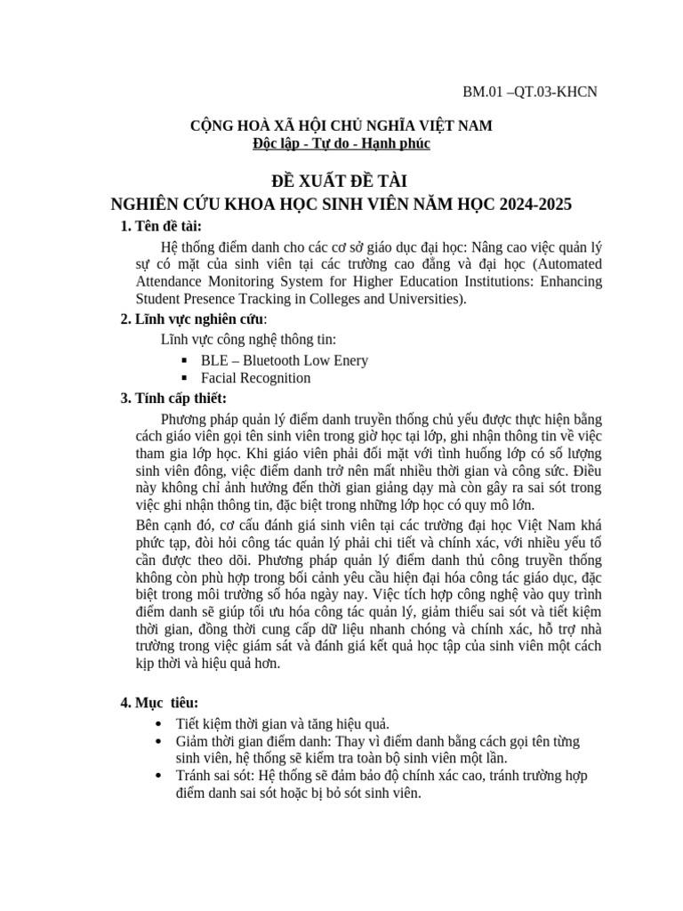 Phiếu đề xuất đề tài SV NCKH | PDF