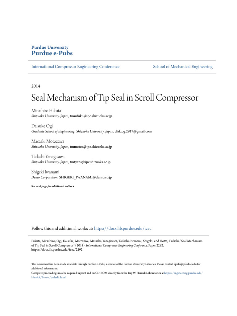 Seal Mechanism of Tip Seal in Scroll Compressor | PDF