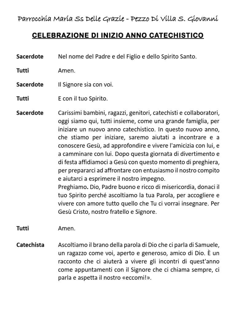 CELEBRAZIONE INIZIO CATECHISMO 2024-2025 | PDF