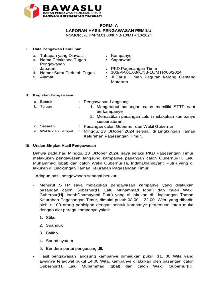 Form A Kampanye, Kel. Pagestim 13-10-2024 | PDF