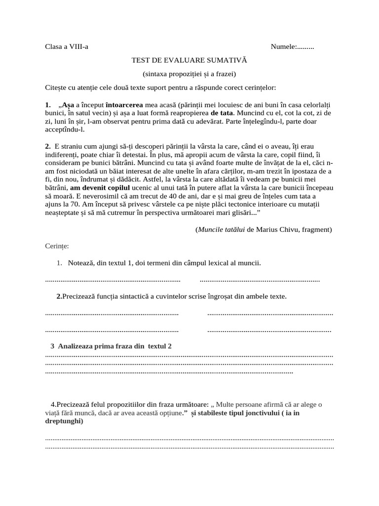 9 Test Clasa A Viiia | PDF