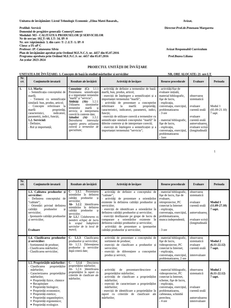 Calitatea - Produselor - Si - Serviciilor - IX PC 22-23 | PDF