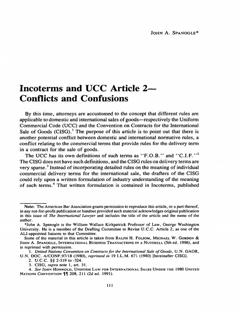 Incoterms and UCC Article | PDF