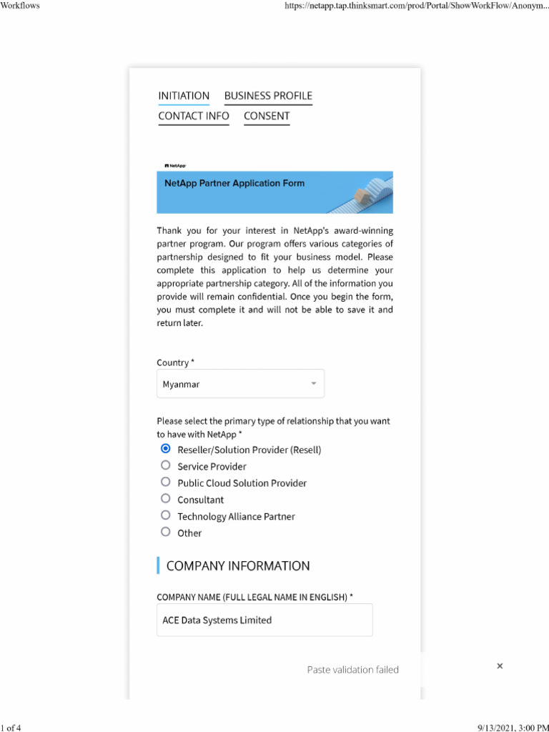 Netapp Application Form - Initiation | PDF