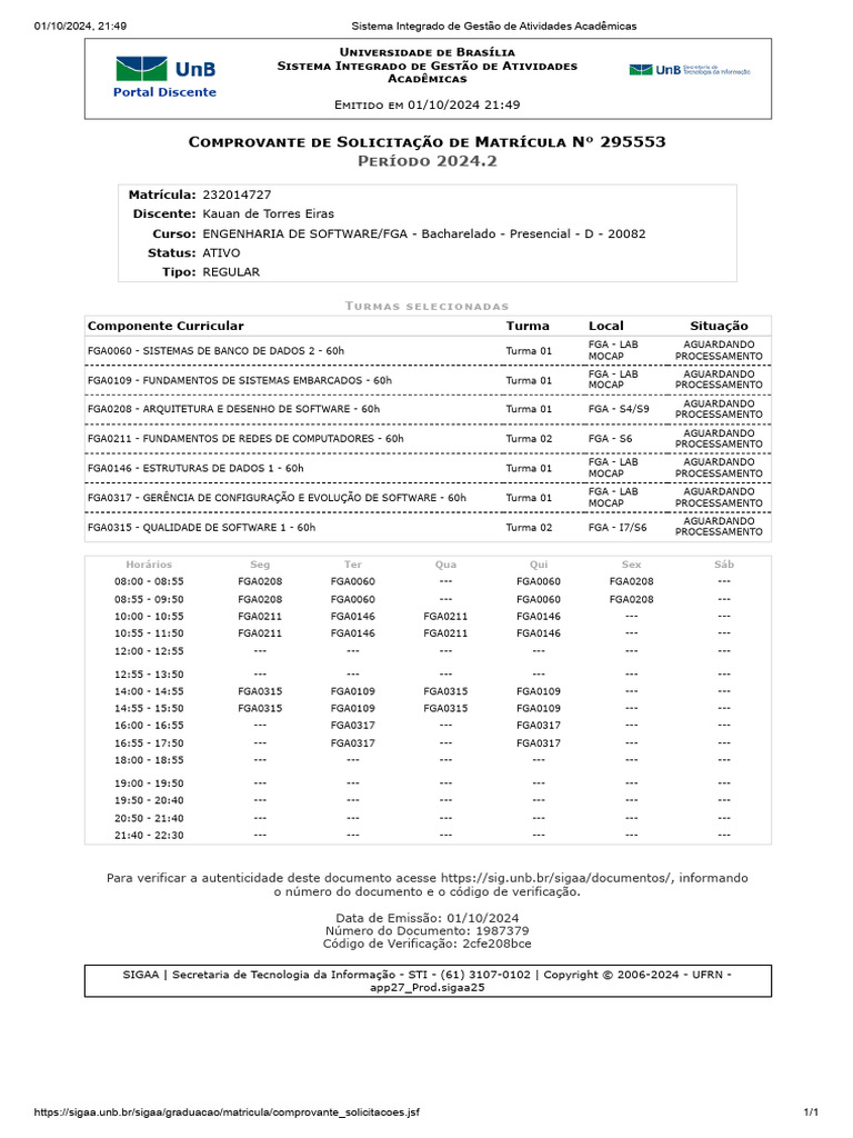 Comprovante Matricula | PDF