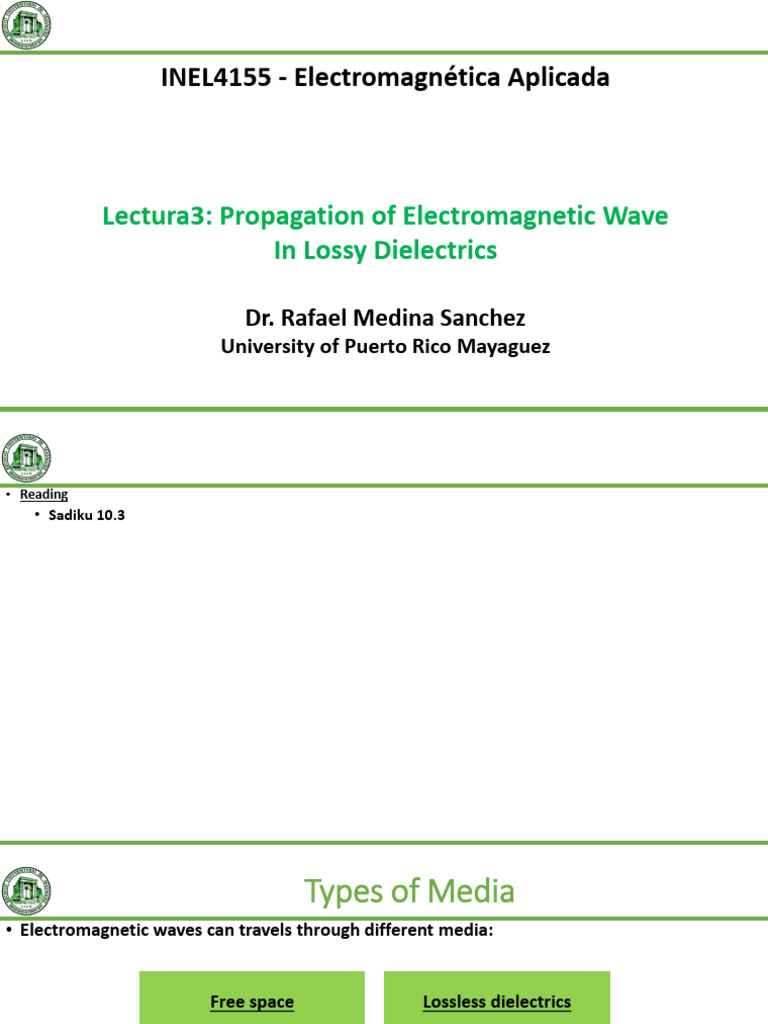 Propagation of Electromagnetic Wave in Lossy Dielectrics | PDF