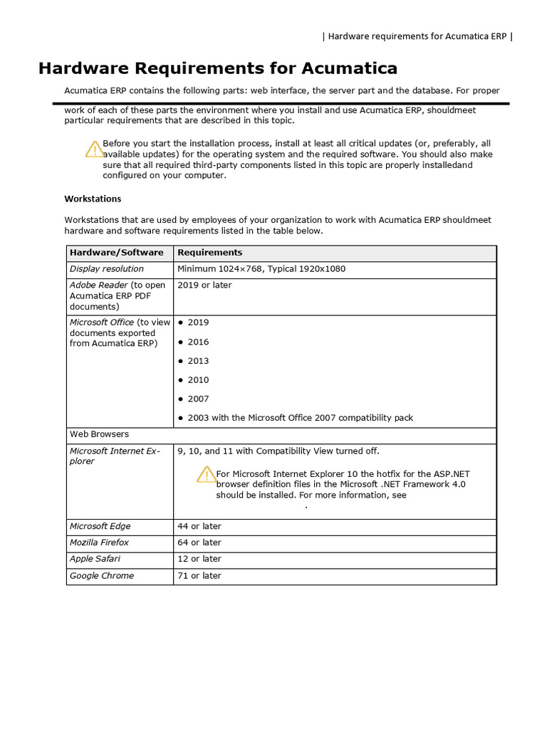 Hardware Requirements For Acumatica | PDF