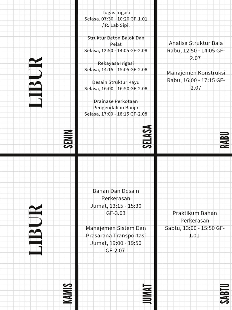 Jadwal Mingguan Umum Daftar Tugas Kotak Hitam Putih | PDF